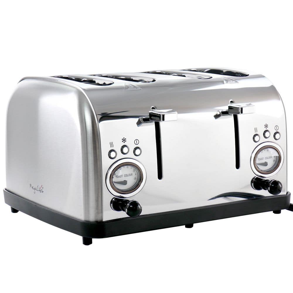 MegaChef 4-Slice Wide Slot Toaster With Variable Browning in Silver ...