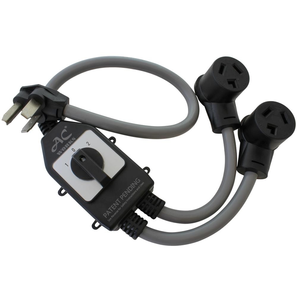 AC WORKS 30 Amp 250-Volt NEMA 10-30 3-Prong Dryer Plug to 2 NEMA 10-30 ...