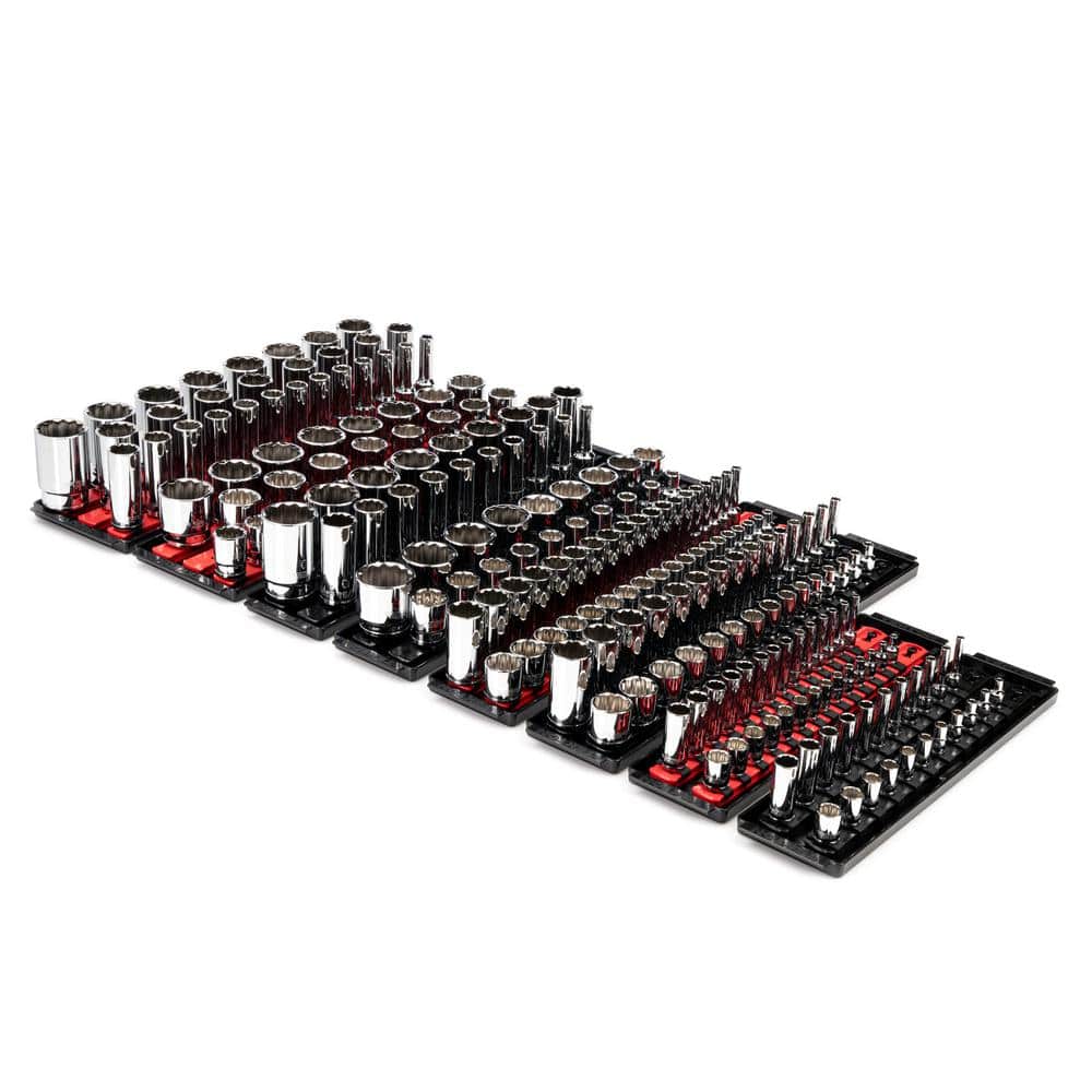 TEKTON 1/4,3/8,1/2 in. Drive 12-Point Socket Set with Rails and Trays ...