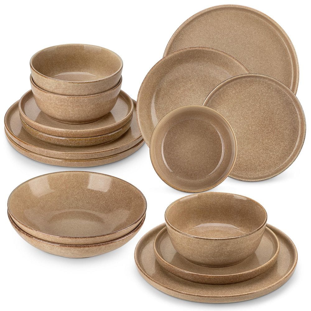 vancasso 16-Piece Tan Caramel Stoneware Dinnerware Set Service for 4 ...