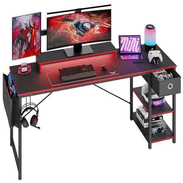 Bestier 61 in. Rectangular Reversible Black Carbon Fiber Computer Desk ...