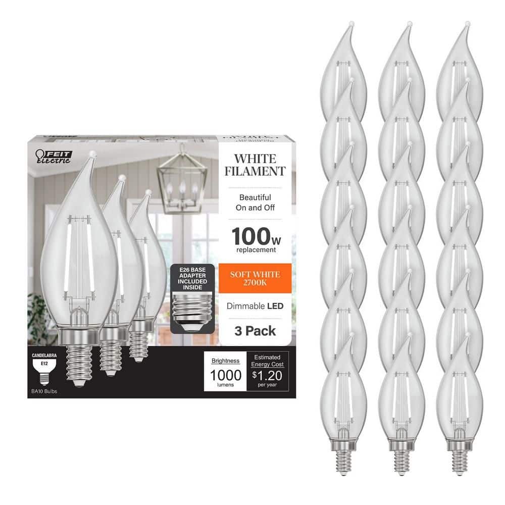 Feit Electric 25-Watt Equivalent B10 E12 Candelabra Dimmable White ...