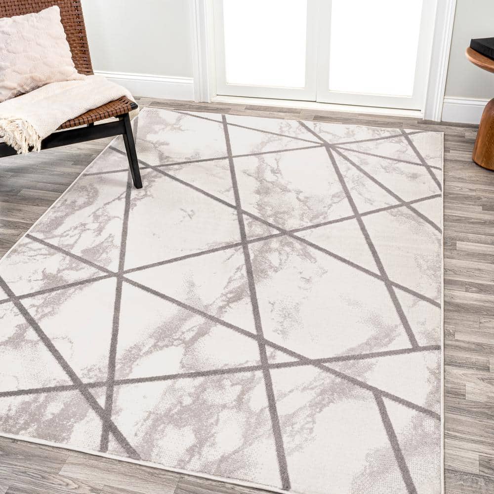 JONATHAN Y Patras Ivory/Gray 5 ft. x 8 ft. Modern Geometric Marbled ...