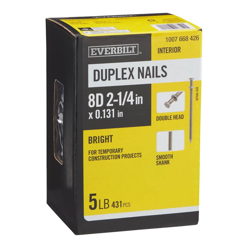 Everbilt 2-1/4 in. x 8D Bright Non-Collated Framing Nails (Duplex) 5 ...