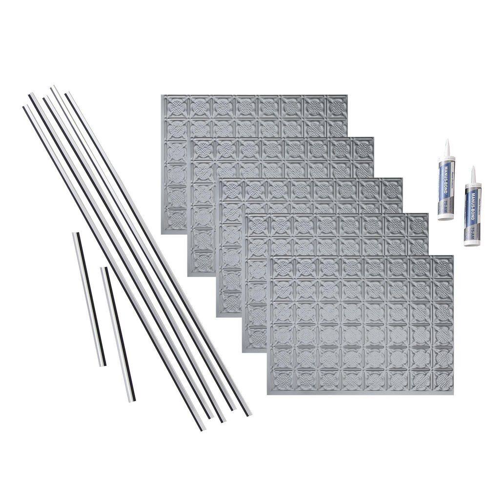 Fasade Traditional 6 18 in. x 24 in. Argent Silver Vinyl Decorative ...