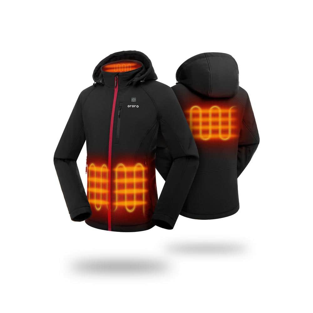 ORORO Women's Medium Black/Red 7.38-Volt Lithium-Ion Heated Jacket with ...