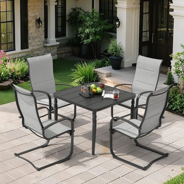 Nuu Garden Black 5-Piece Textilene and Metal Square Outdoor Dining Set ...