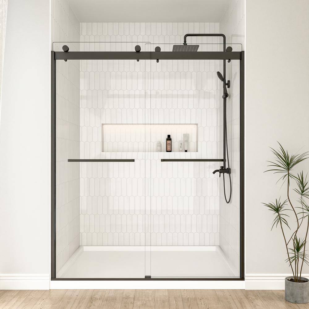 mortix 60 in. W x 74 in. H Double Sliding Semi-Frameless Shower Door in ...
