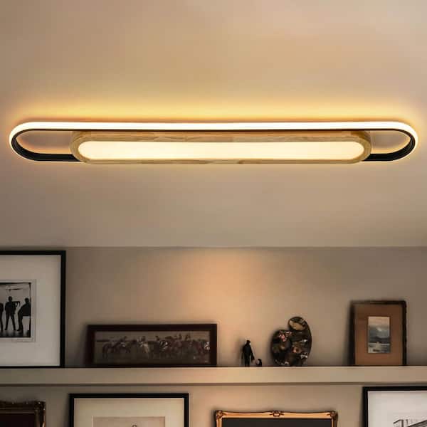 RRTYO Corenzo 39.3 in. Modern Black Cylinder Long Strip Wood Integrated ...