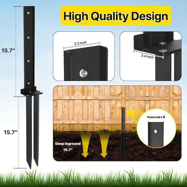 Angel Sar 15 in. Heavy-Duty Fence Post Anchor Repair Kit with Steel ...