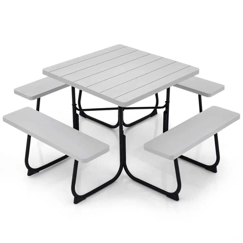 67 in. Gray Square High-Quality HDPE Cast Iron Picnic Table Seats 8 ...