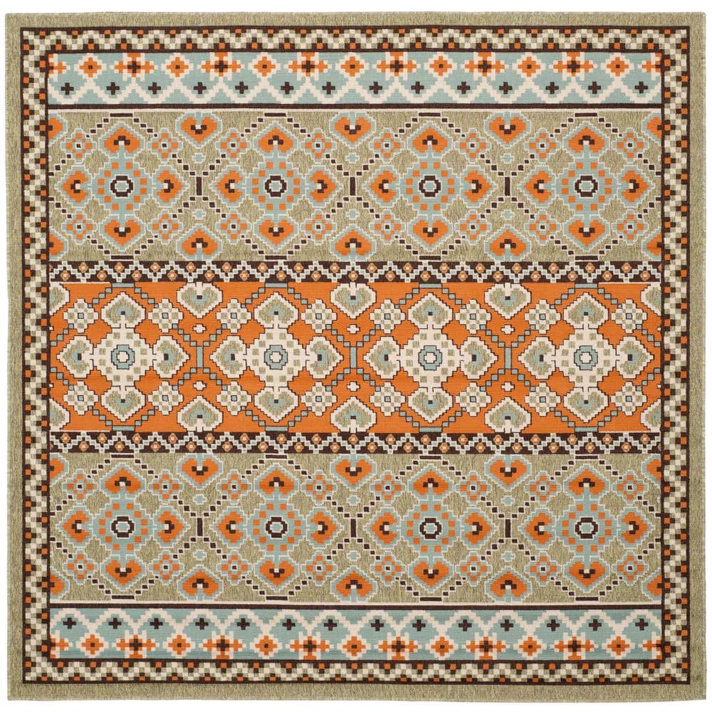 SAFAVIEH Veranda Green/Terracotta 8 ft. x 8 ft. Border Tribal Indoor ...