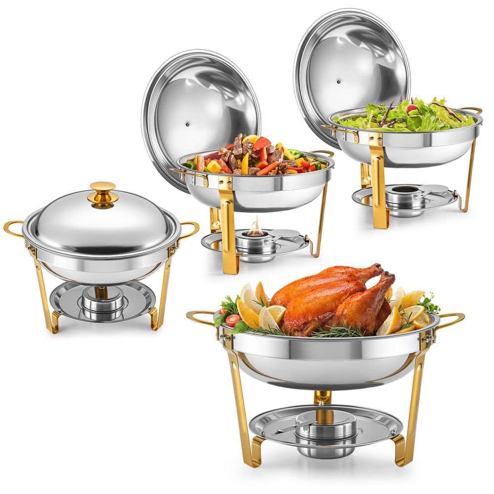 Wilprep 4 Pack 5 Qt. Round Chafing Dish Set with Foldable Frames & Lid Holders CDP-RS4P-5B-BNHD ...