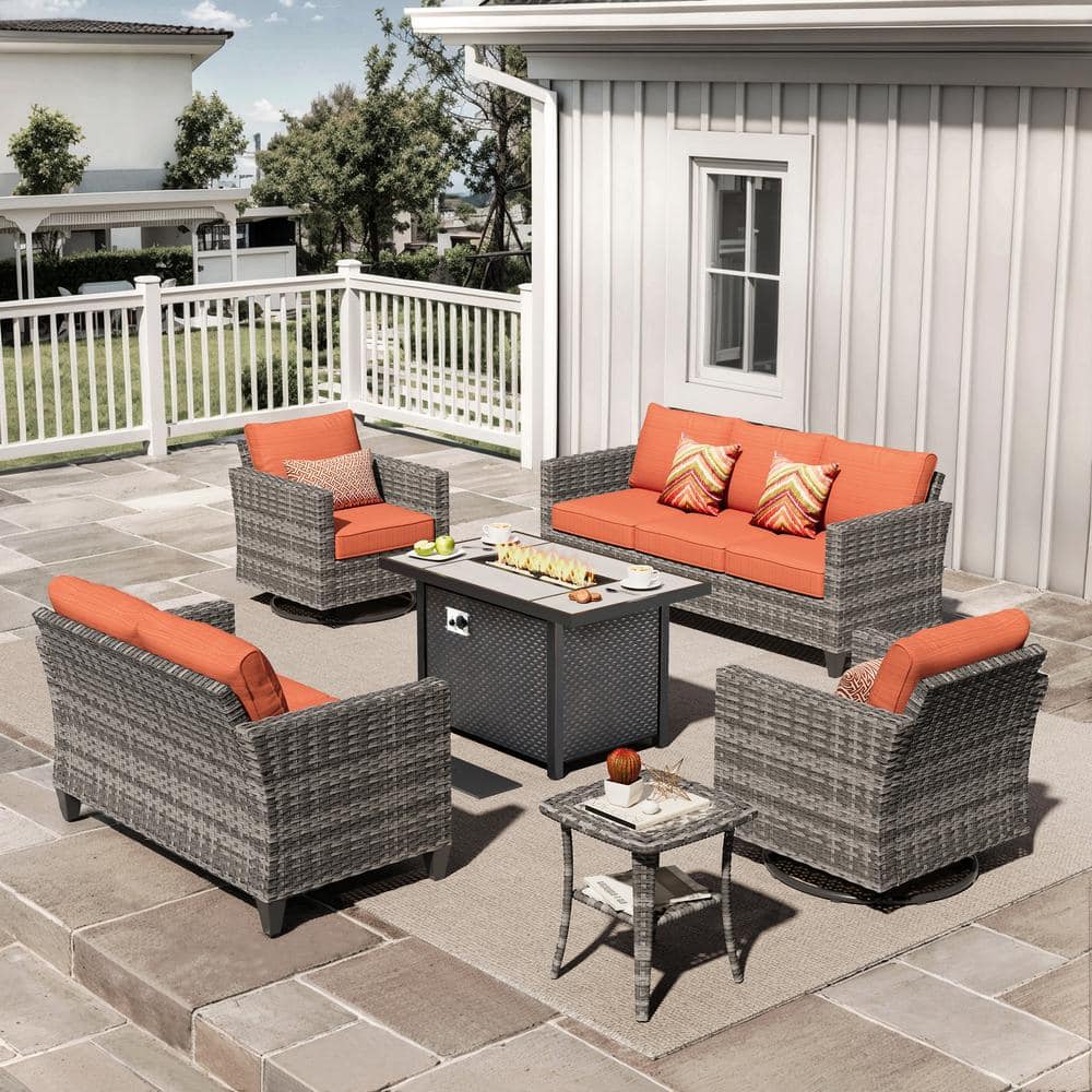 XIZZI Jupiter 6-Piece Wicker Outdoor Patio Fire Pit Seating Sofa Set ...