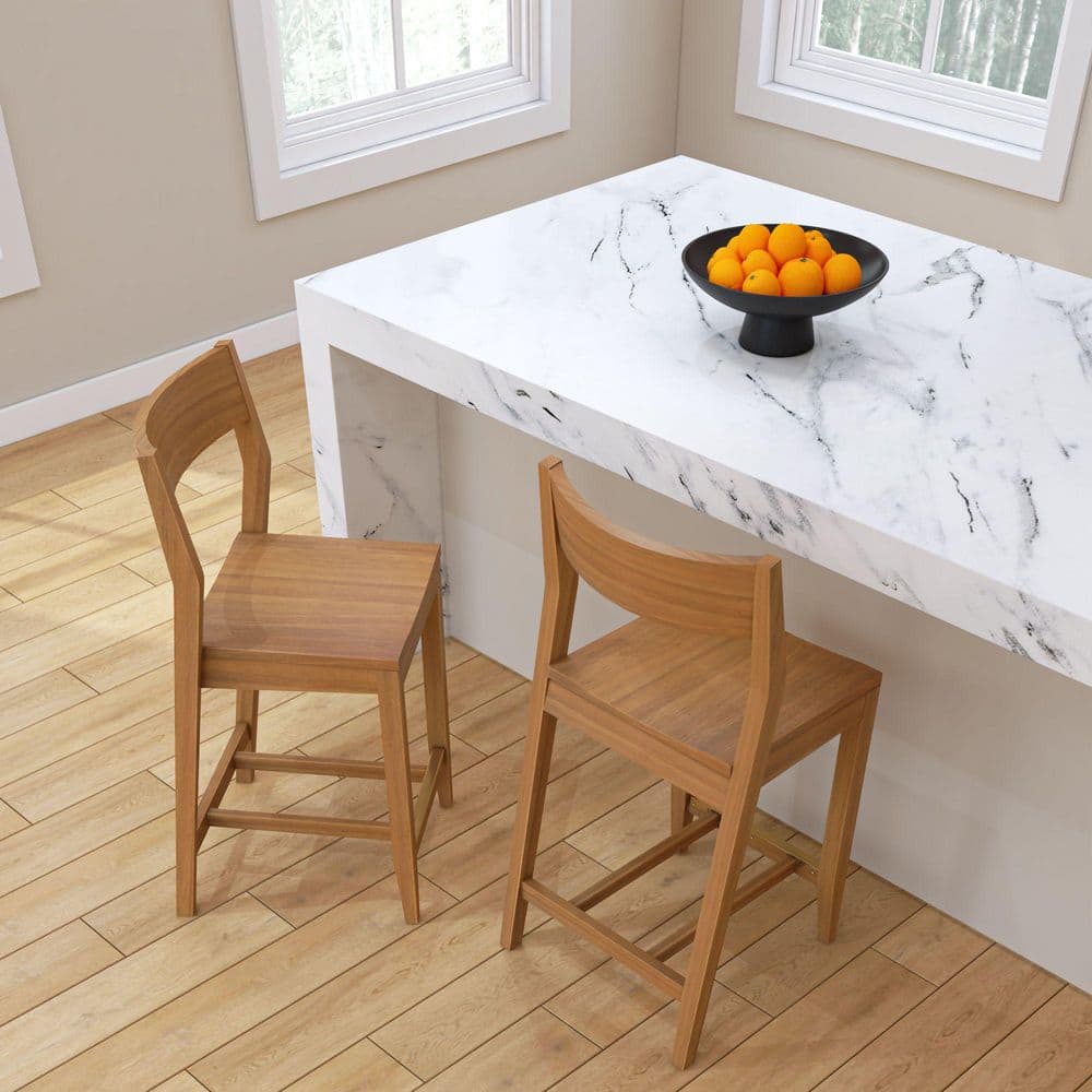 PLANK+BEAM Modern 30 in. Pecan Standard Back Wood Bar Stool (Set of 2 ...