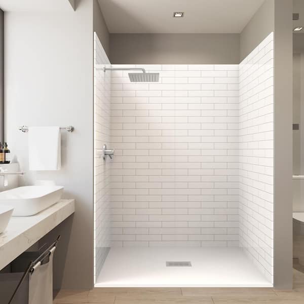 CASTICO 60 in. L x 36 in. W x 84 in. H Solid Composite Stone Alcove ...