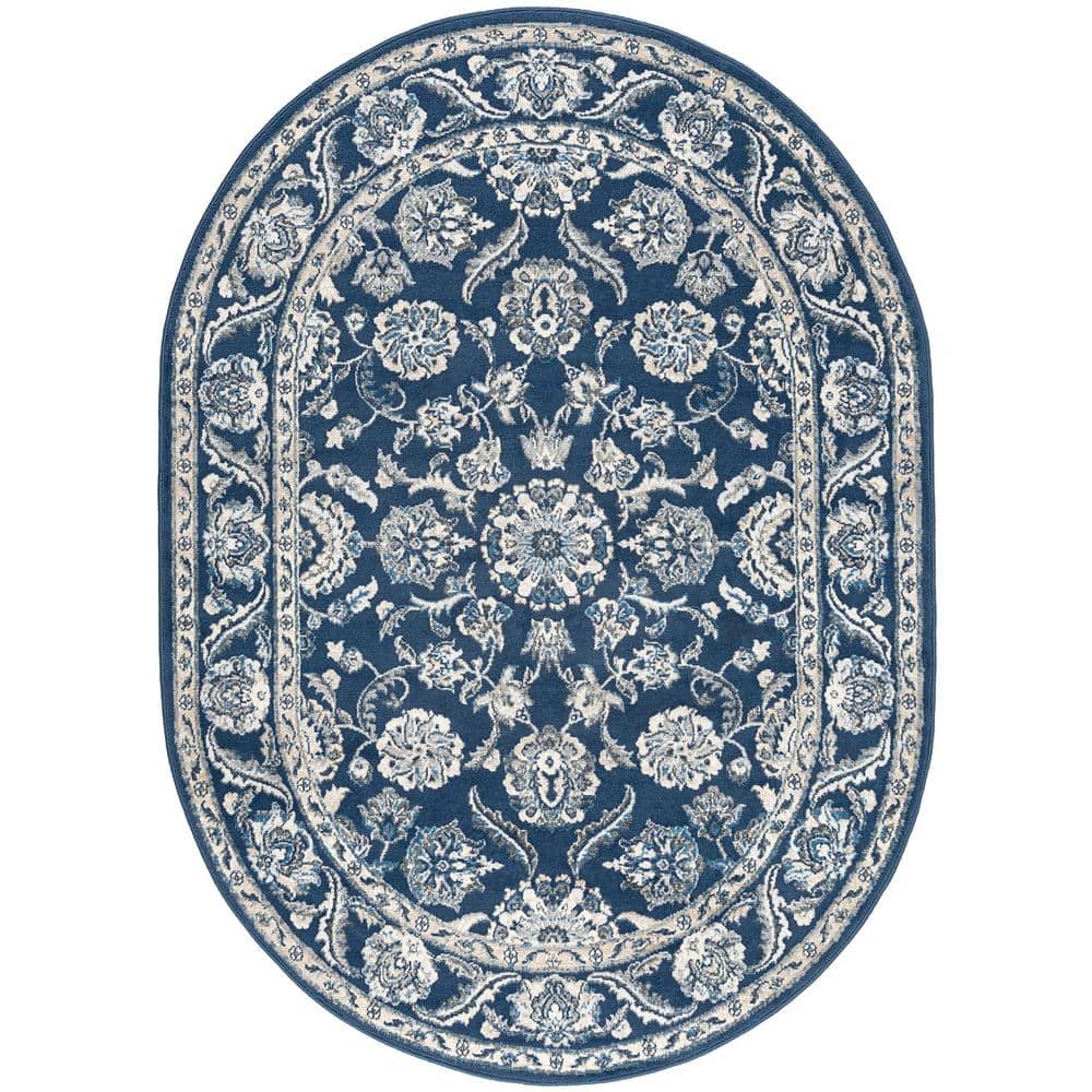 Tayse Rugs Madison Floral Dark Blue 5 ft. x 8ft. Oval Indoor Area Rug ...