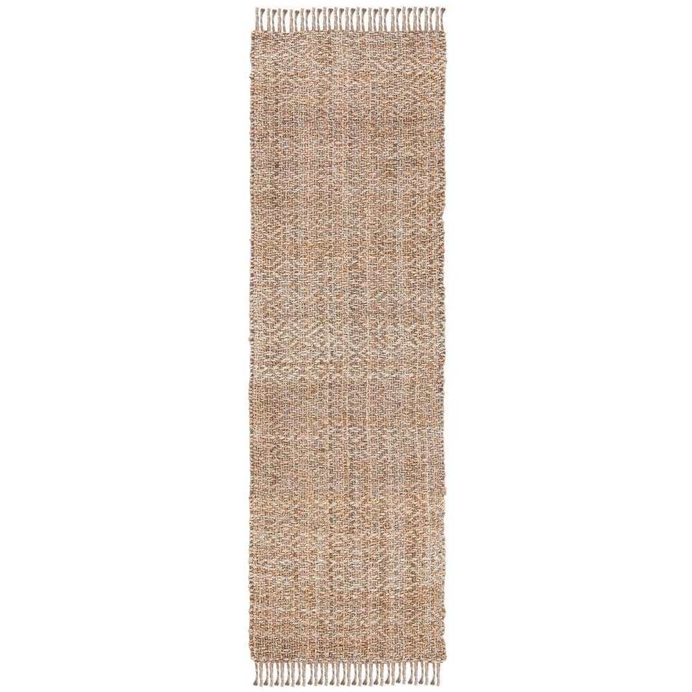 SAFAVIEH Natural Fiber Gray/Beige 2 ft. x 8 ft. Woven Thread Runner Rug ...