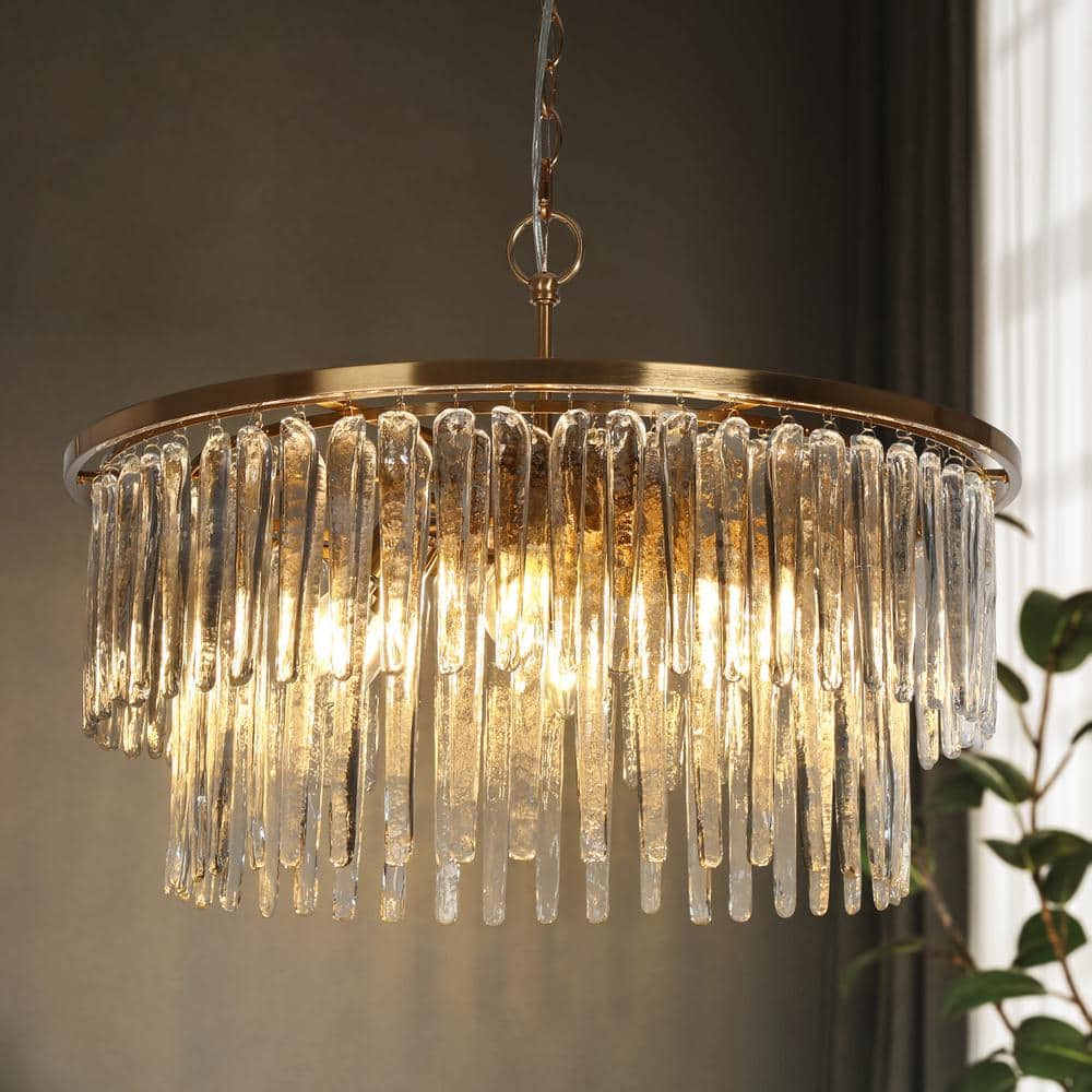 LNC Miswinamp Modern 6-Light Plating Brass Drum 2-Tiered Chandelier ...
