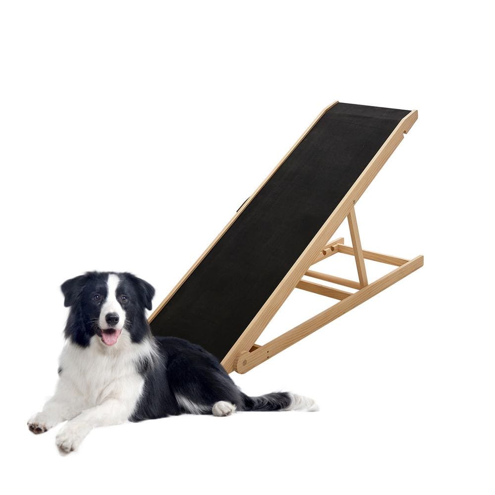 BOZTIY Folding Wooden Dog Ramp 5-Level Adjustable Pet Ramp 45 in. L x ...