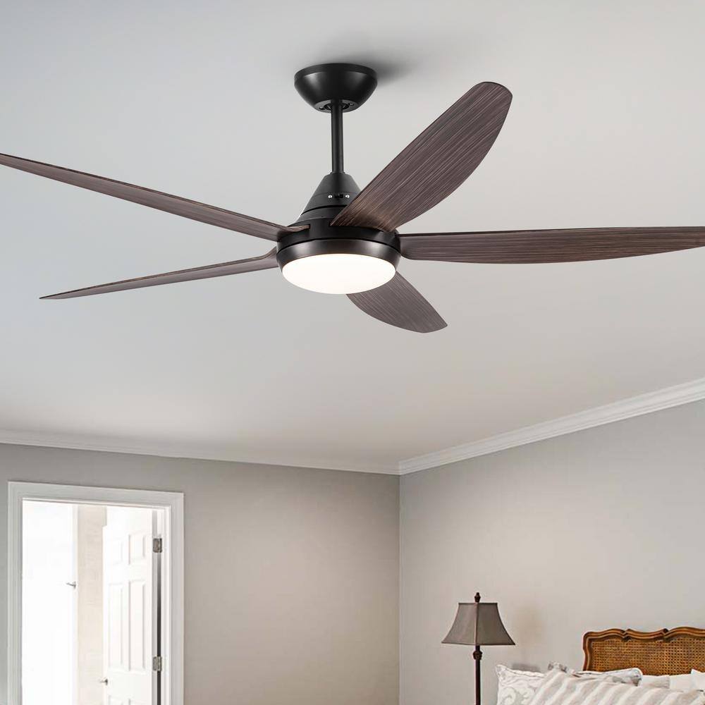 YUHAO 56 in. Dimmable Integrated LED Indoor Brown Blades Ceiling Fan ...