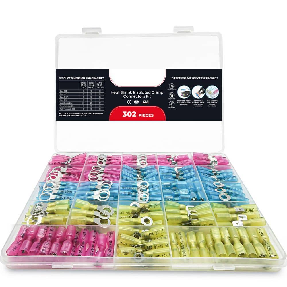 302-Piece Heat Shrink Wiring Connectors Kits Electrical Wire Terminals ...