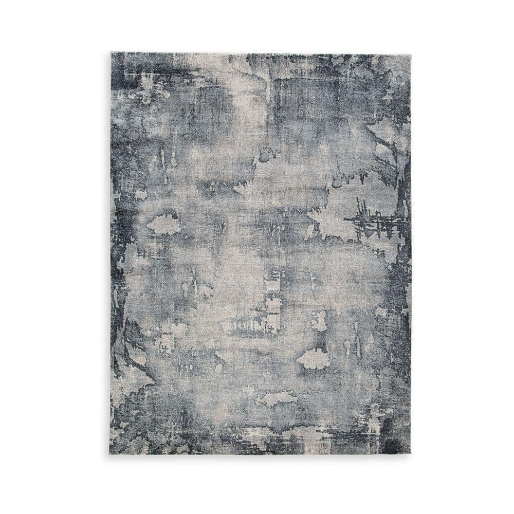 Benjara Richard Blue, Gray and Cream 8 ft. x 11 ft. Geometric Area Rug ...