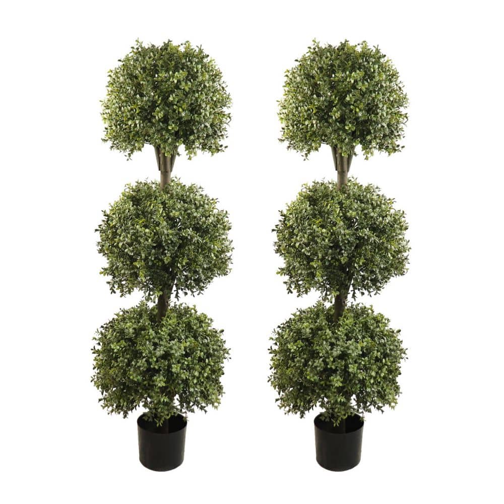 56 ft. Artificial Boxwood Triple Ball Topiary Tree UV Protected Leaves ...