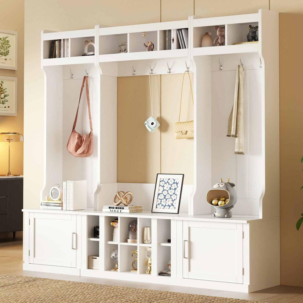 Polibi Wide Design Hall Tree with Storage and Bench, Coat Rack and Shoe ...