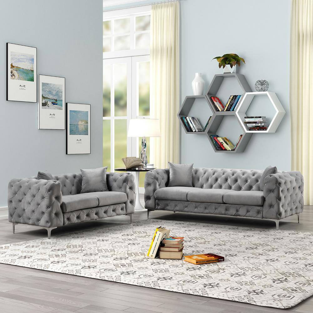 Buy Modern Contemporary 2-Piece of Loveseat and Sofa Set with Deep Button Tufting Dutch Velvet ...