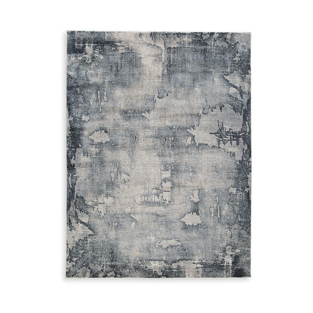 Benjara Richard Blue, Gray and Cream 5 ft. x 7 ft. Geometric Area Rug ...