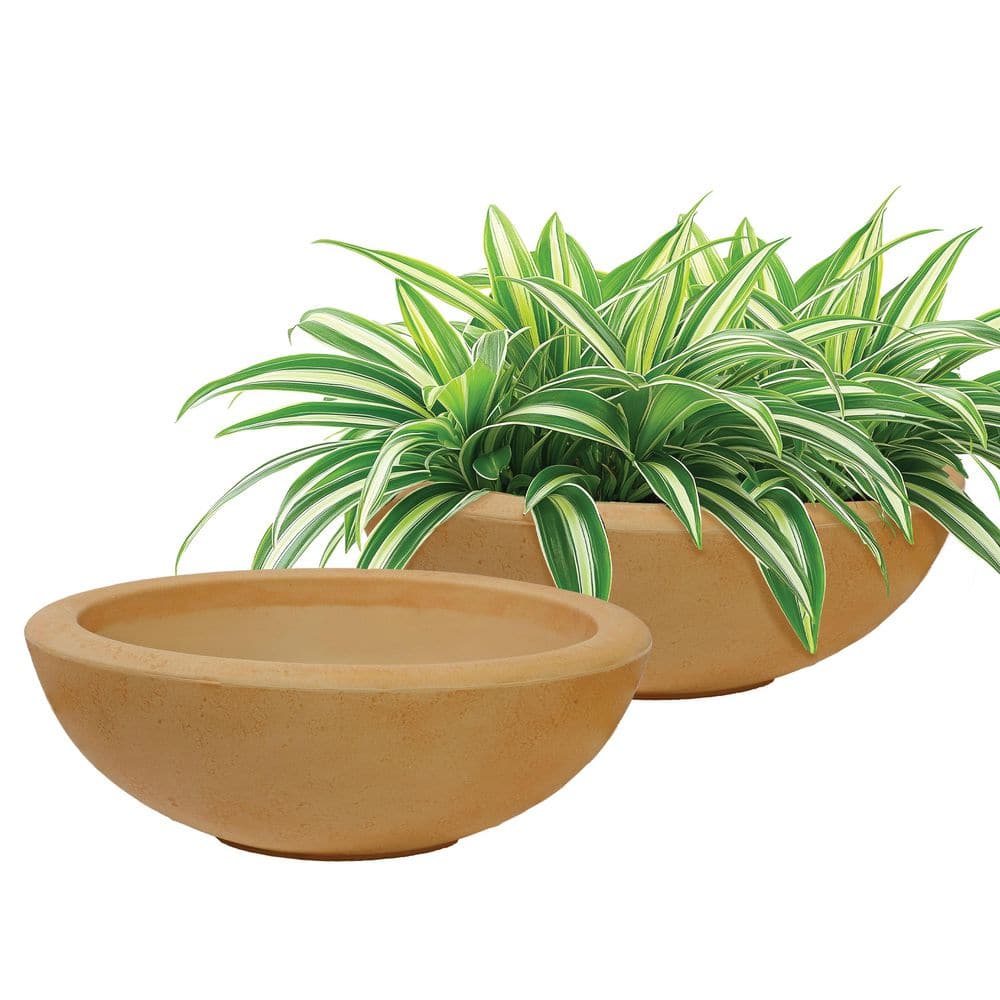 Sunnydaze 20.75 in. Percival Round Polyresin Outdoor Planter-Sand 2 ...