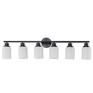 VEVETTA 38.6 in. Modern 6-Light Bathroom Vanity Light, Frosted White ...
