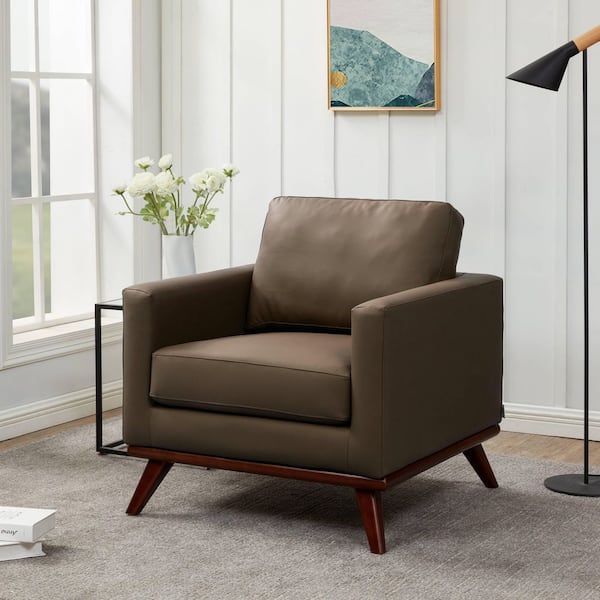 Leisuremod Chester Leather Accent Arm Chair with Removable Cushions ...