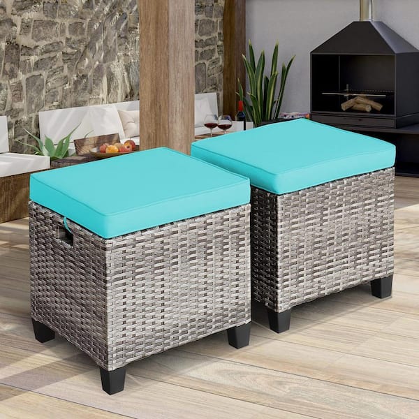 15.5 in. D x 19.5 in. W x 13"H Mix Grey Rattan Wicker Outdoor Ottoman ...