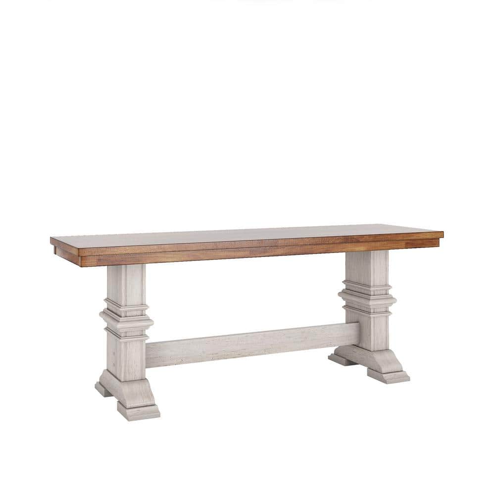HomeSullivan Two Tone Oak And Antique White Dining Bench With Trestle ...