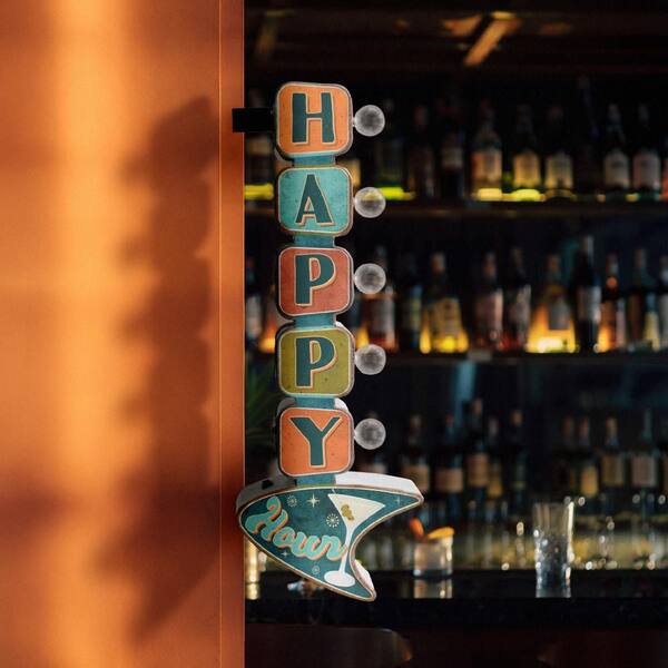 American Art Decor Happy Hour' LED Metal Sign-Retro Marquee Wall Decor ...