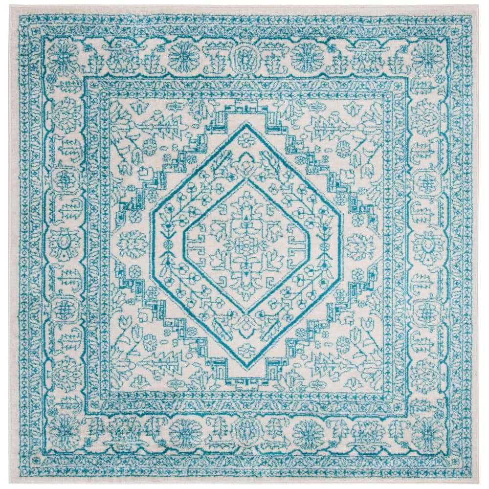SAFAVIEH Adirondack Ivory/Teal 6 ft. x 6 ft. Border Medallion Square ...