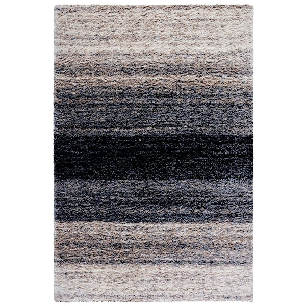 SAFAVIEH Berber Shag 9 ft. x 12 ft. Gray/Charcoal Striped Gradient Area ...