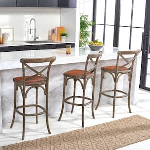 MODWAY Monarch Wood Bar Stool with Cane Rattan Back and Padded Seat in ...