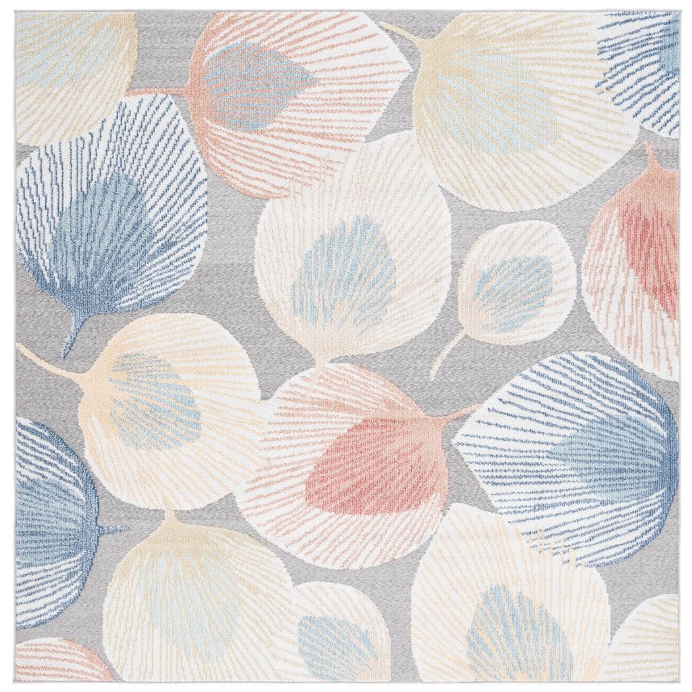 SAFAVIEH Sarasota Beige/Gray 7 ft. x 7 ft. Floral Square Area Rug ...