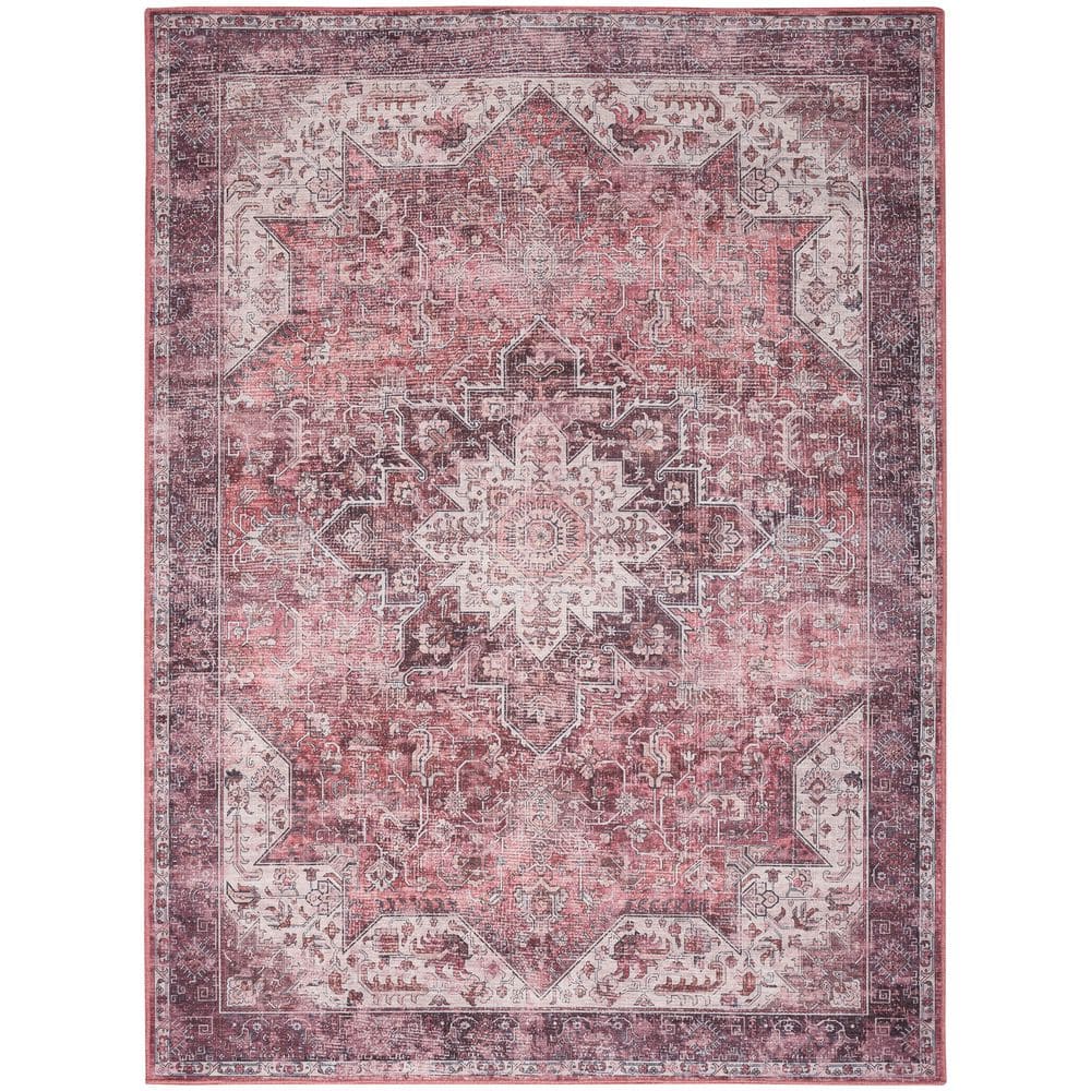 Nourison Washables Red 6 ft. x 9 ft. Center medallion Traditional Area ...