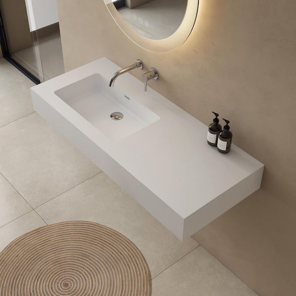 SJ STAR&JANE 30 in. Wall Mount Rectangle Vessel Sink with Faucet Hole, Solid Surface Bathroom ...