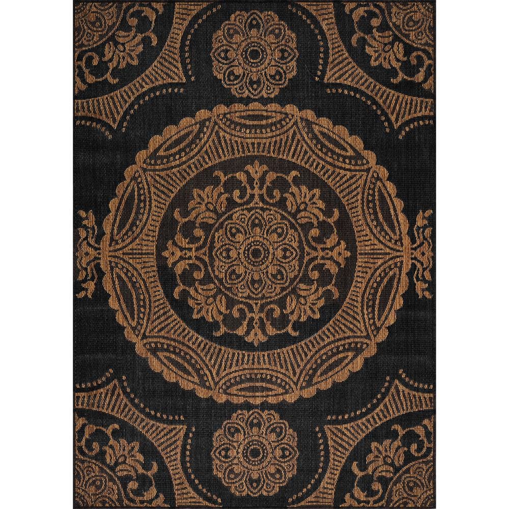 Beverly Rug Waikiki Gold/Black 6 ft. x 9 ft. Medallion Indoor Outdoor ...