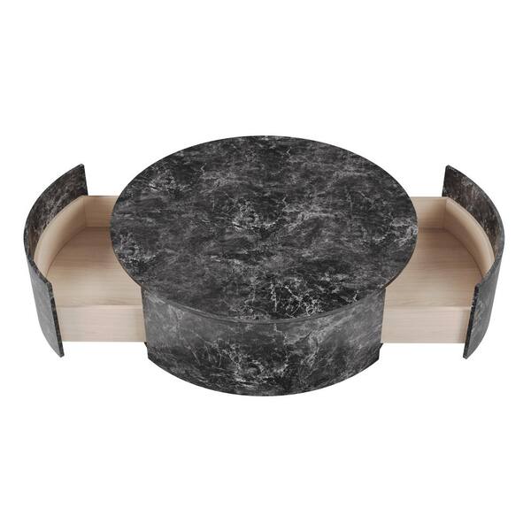 J&E Home 33.5 in. Sky Gray Round Marble Top Modern Minimalist Coffee ...
