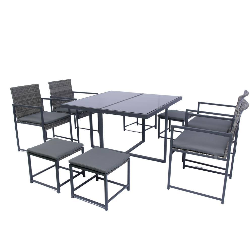 Zeus & Ruta 9-Piece Gray Wicker Standard Height Outdoor Dining Sets ...