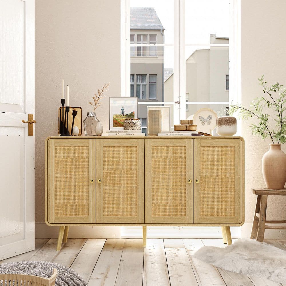 FUFU&GAGA Burly Wood Grain Yellow 32.1 in. H Accent Storage Cabinet ...