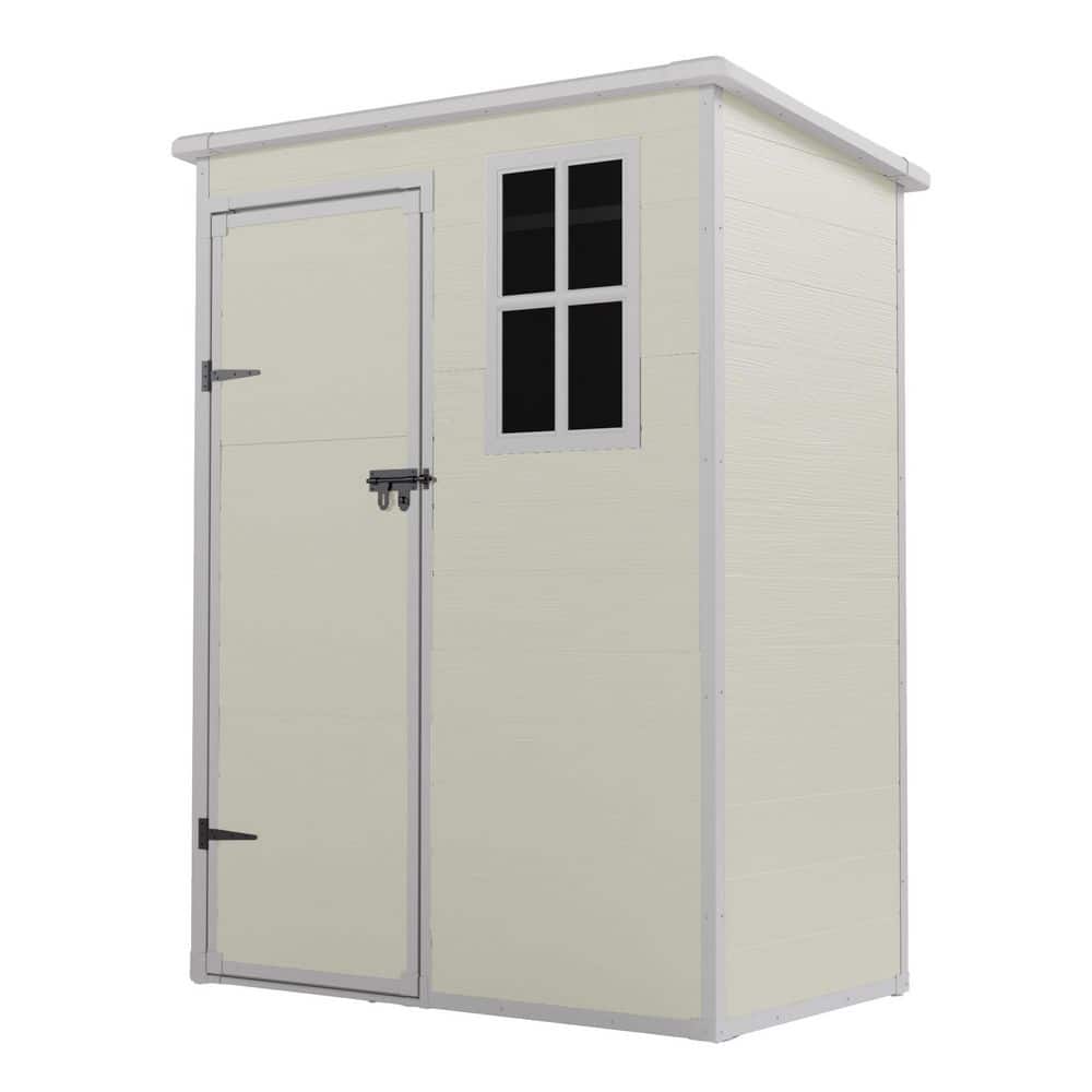 ELPOSUN 5 ft. W x 3 ft. D Beige Durable Outdoor Resin Plastic Storage ...