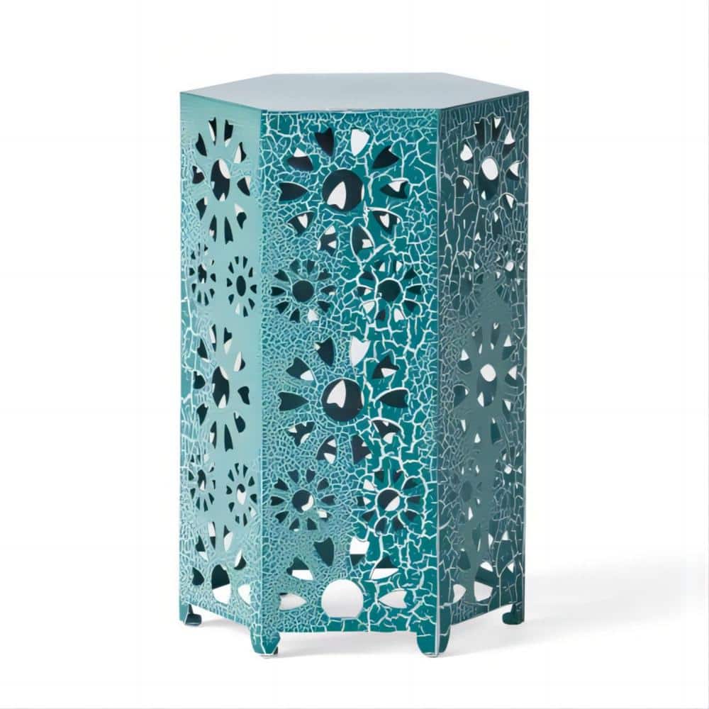 Clihome 14 in. Crackle Teal Iron Side Table CL-NHG-60815-1 - The Home Depot