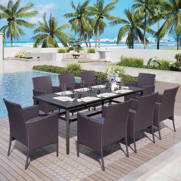 PHI VILLA Black 9-Piece Metal Patio Outdoor Dining Set with Extra-large ...